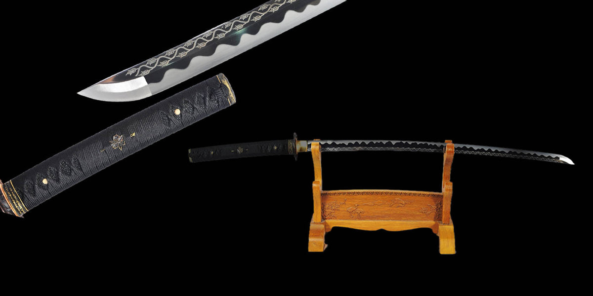 1095 High Carbon Steel Samurai Katana: Blade with Rose Engraving ...