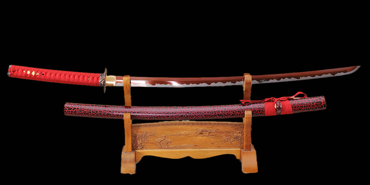 1095 Carbon Steel: Hand Forged Samurai Katana with Red Blade– COOLKATANA