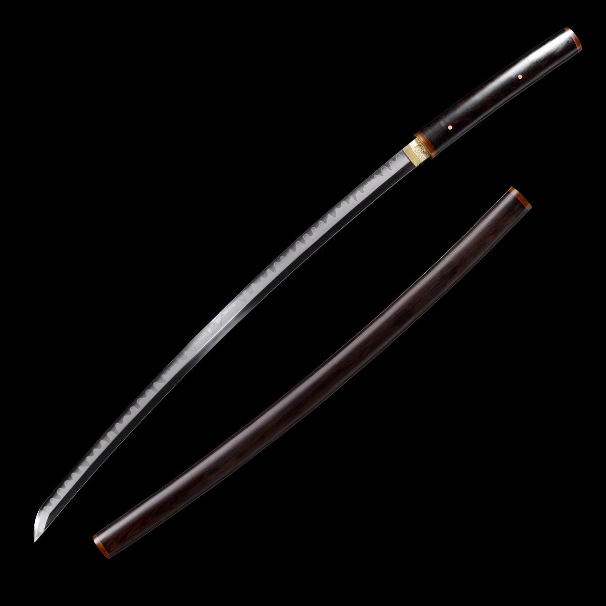 Ebony Wood Saya Katana Laido with T10 Forged Blade, Copper Guard, and ...