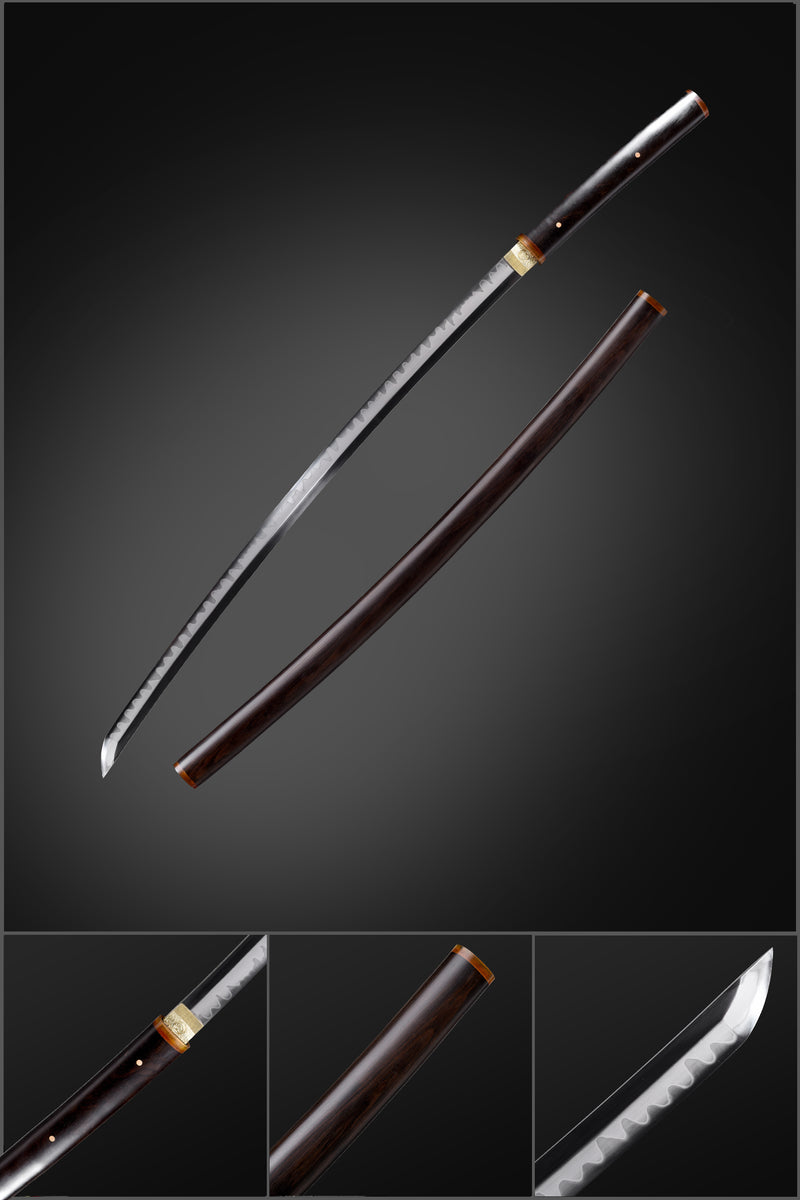 Ebony Wood Saya Katana Laido with T10 Forged Blade, Copper Guard, and ...
