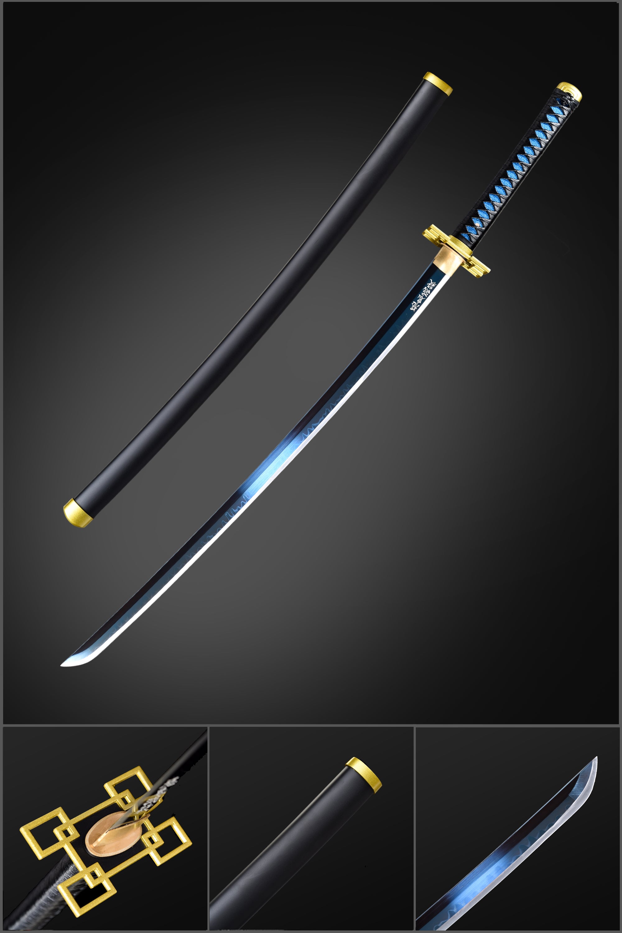 T10 Steel Black Demon Slayer Muichiro Baby Bule Katana Sword Clay ...