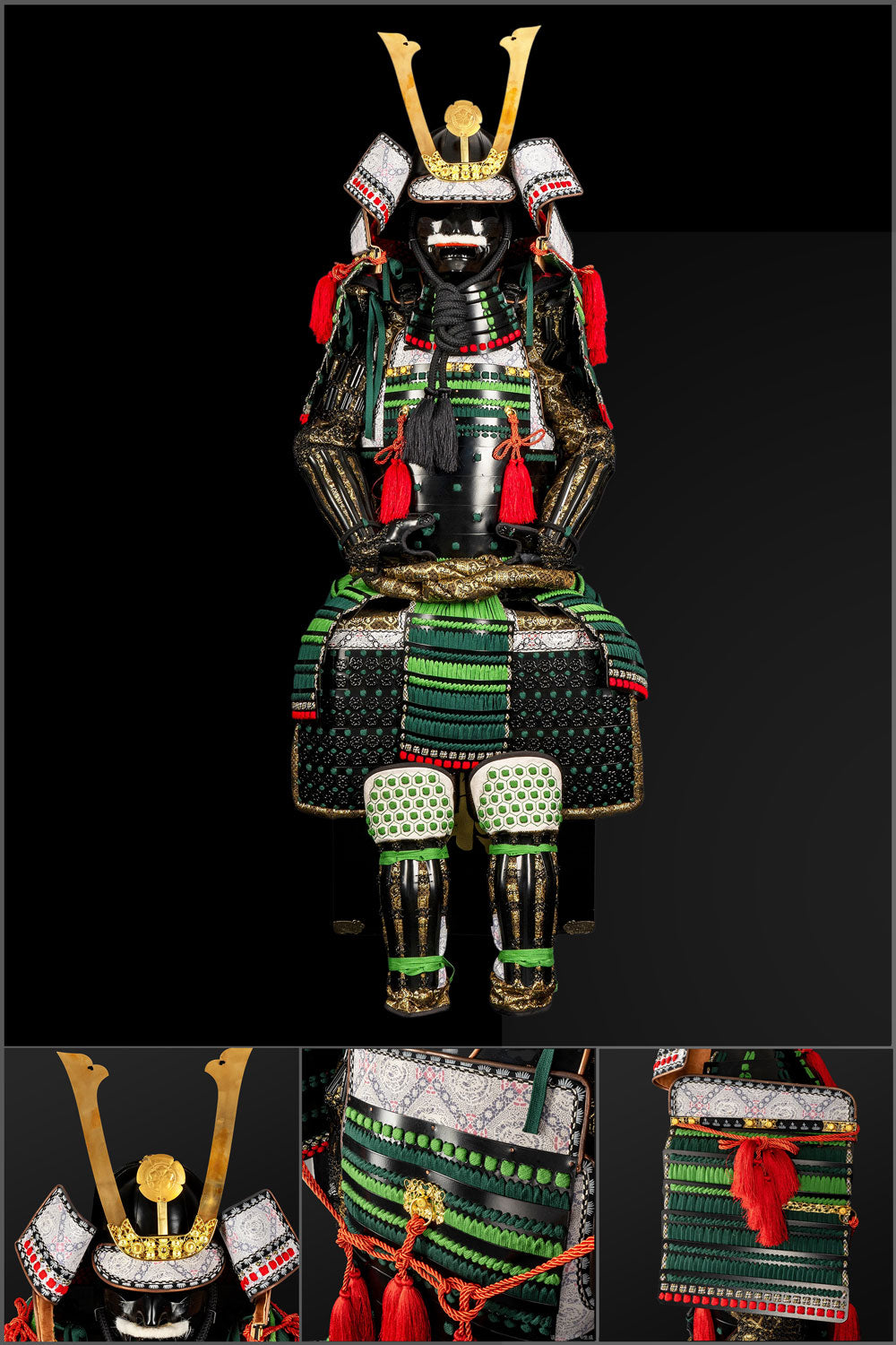 Handmade Life-Size Oda Clan Samurai Armor – Kachi Black & Green Yoroi ...