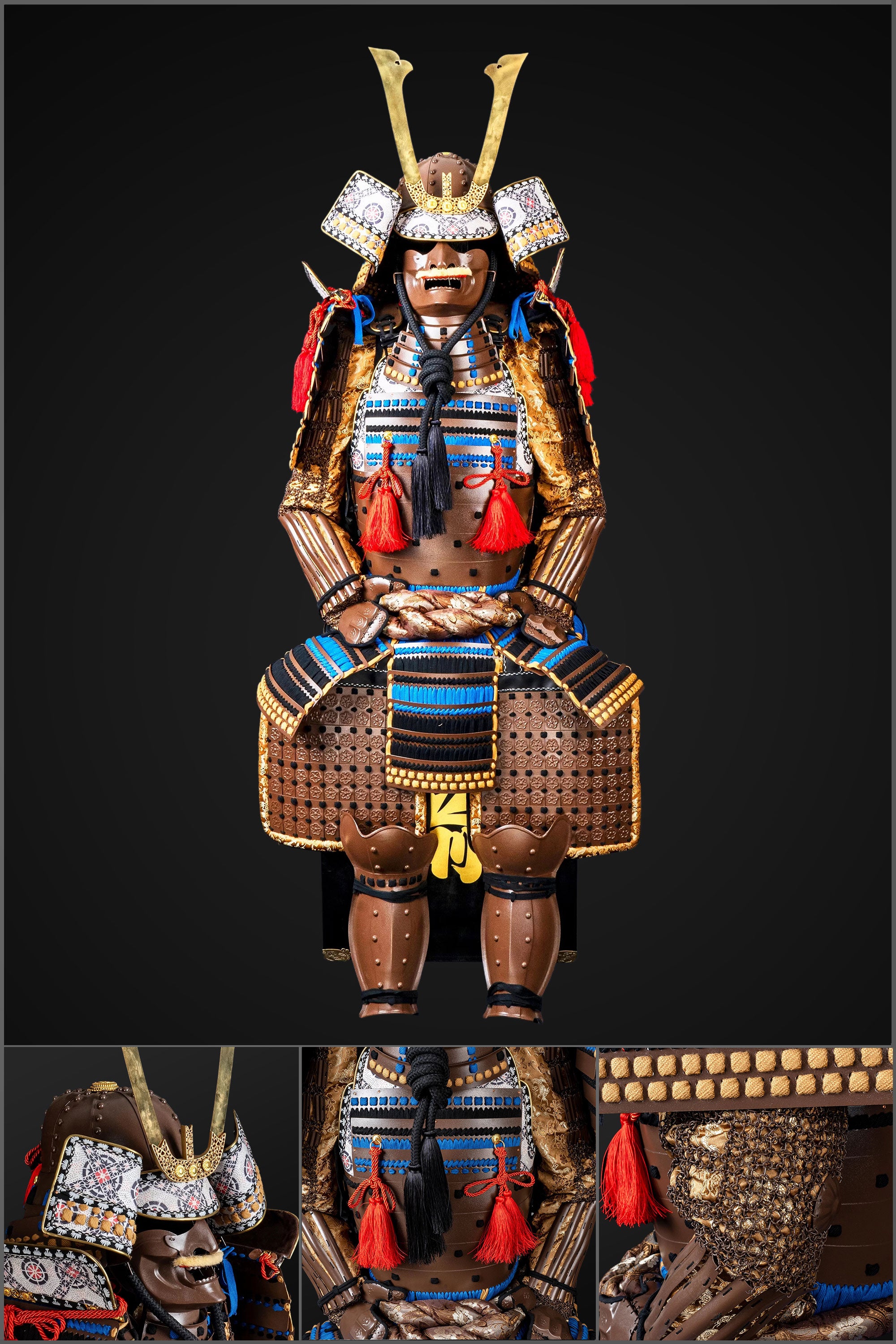 Handmade Life-Size Oda Clan Kachi Samurai Armor – Brown & Golden Yoroi ...