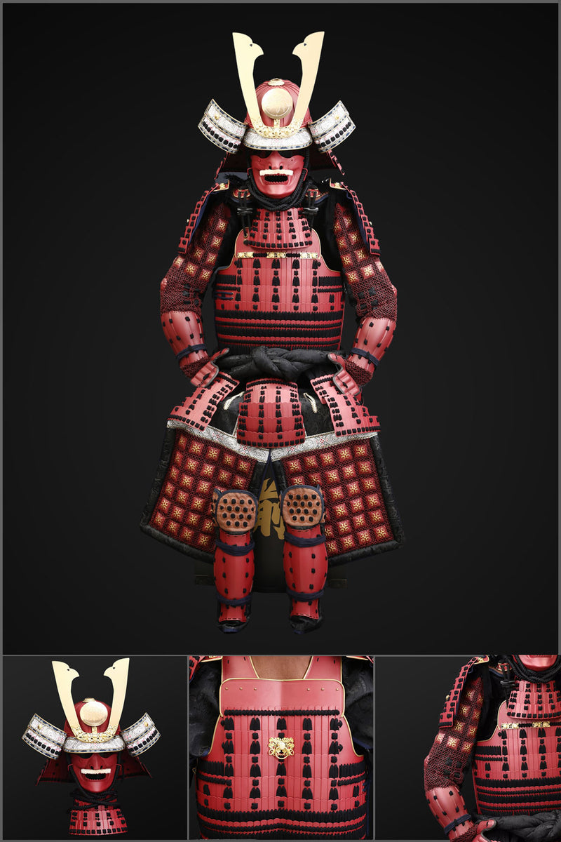 Handmade Life-Size Yoroi，Red Arima Clan Samurai Armor Set with Kuro Ku ...