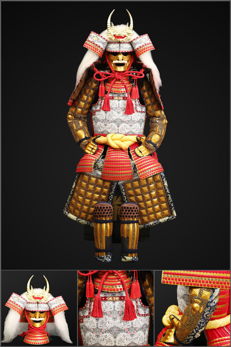 Handmade Life Size Yoroi,Golden Takeda Clan Samurai Armor with White Y ...