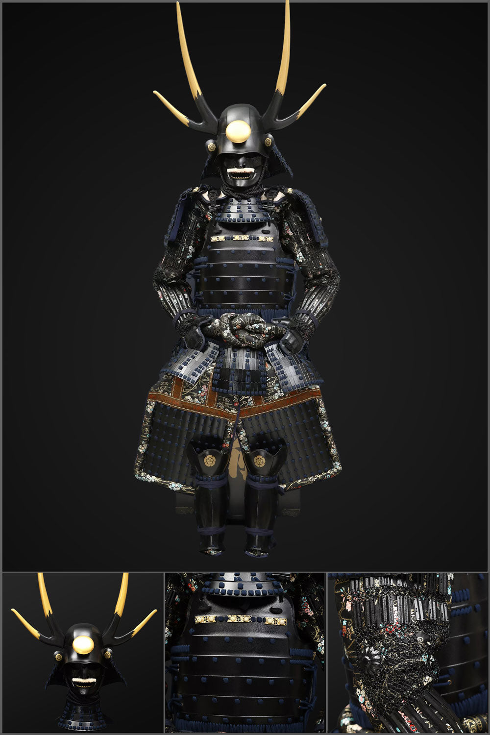 Handmade Life Size Yoroi,Oda Clan Black Samurai Armor with Antlers Hel ...