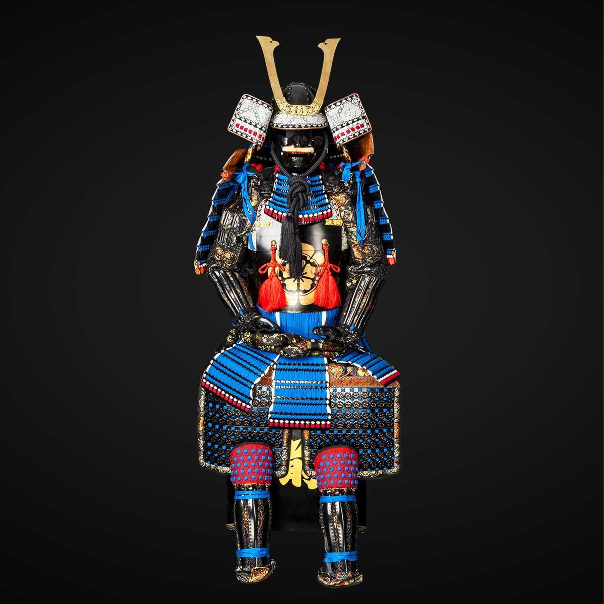 Handmade Life-Size Oda Clan Samurai Armor – Kachi Blue & Black Yoroi ...
