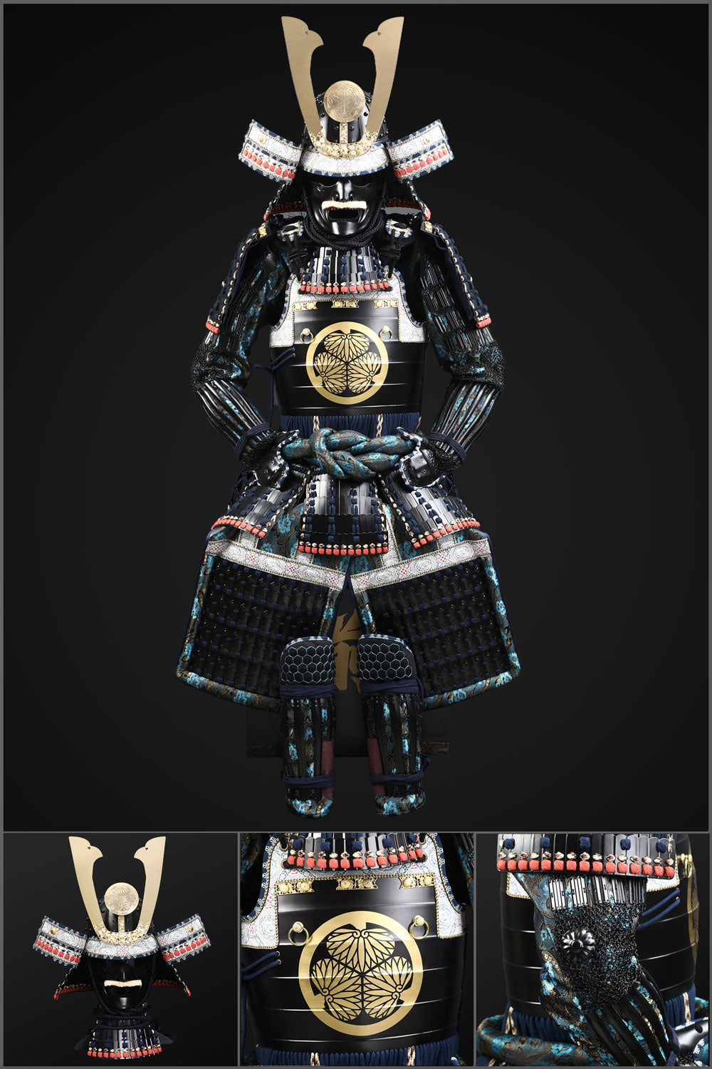 Handmade Tokugawa Clan Black,Blue Samurai Armor with Kuro Kuwagata Kab ...