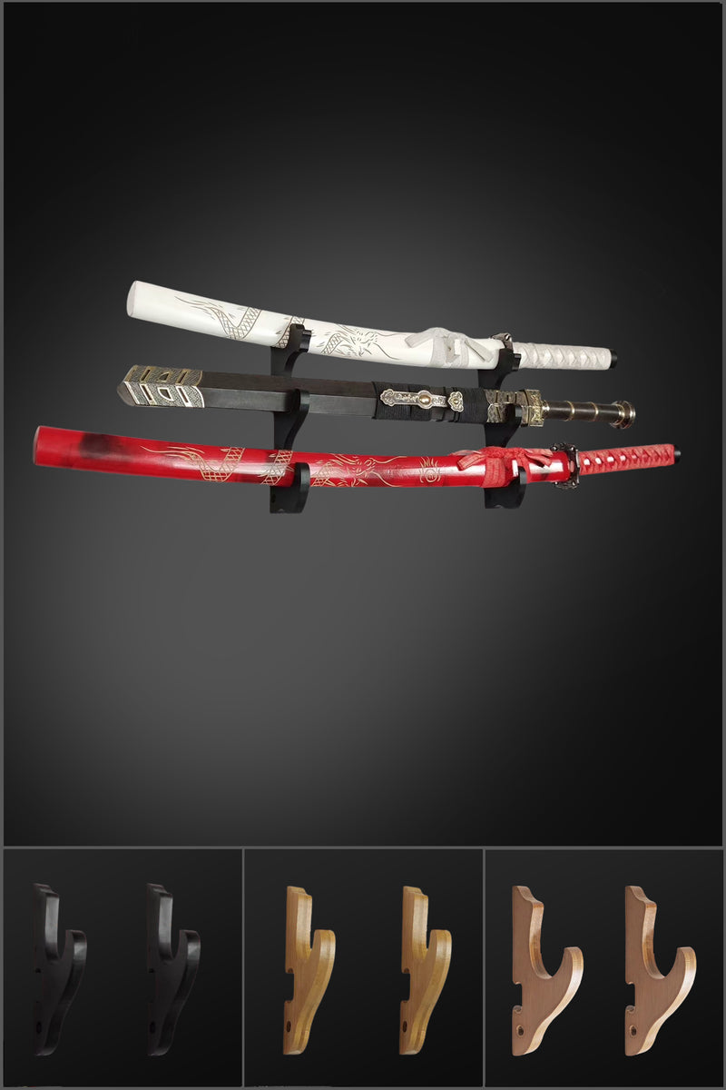 Wall-Mounted Sword Stand | Single, Double, Triple Tier | Black, Nanmu ...