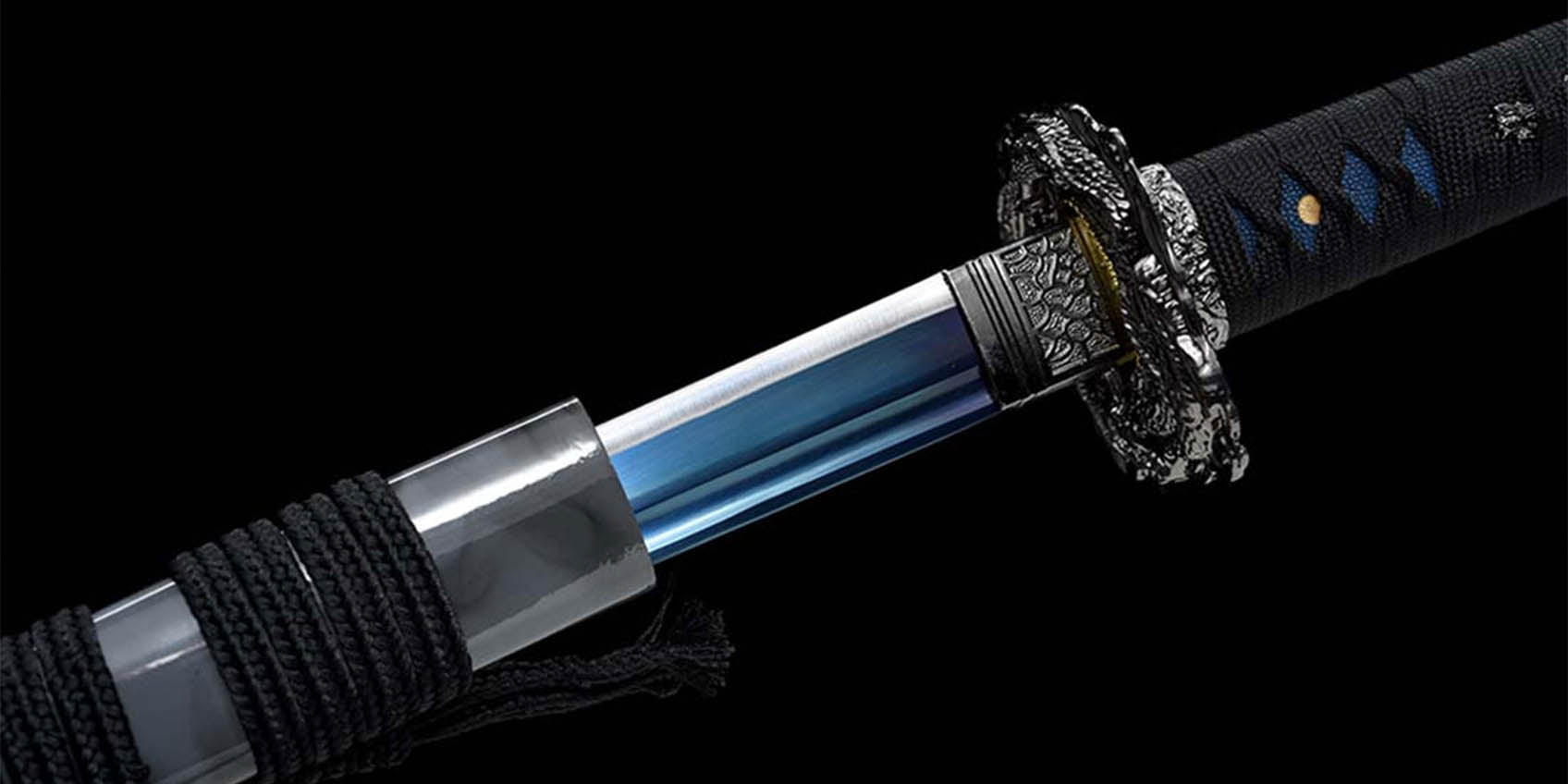 1060 Carbon Steel Dragon Sword Blue Blade Japanese Samurai Katana with ...