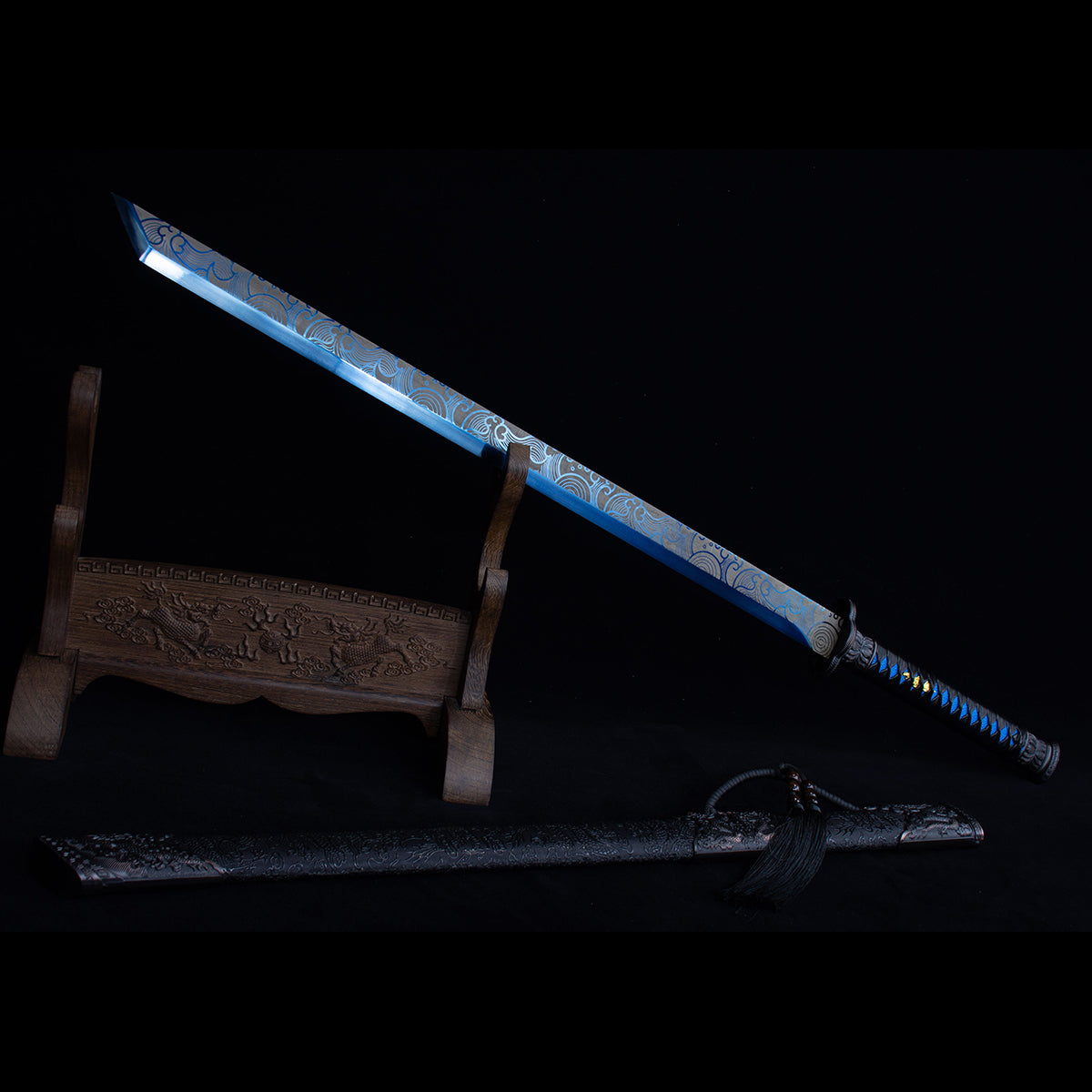 Handmade Chinese Azure Nature & Ocean Wave Tang Dao Sword | COOLKATANA