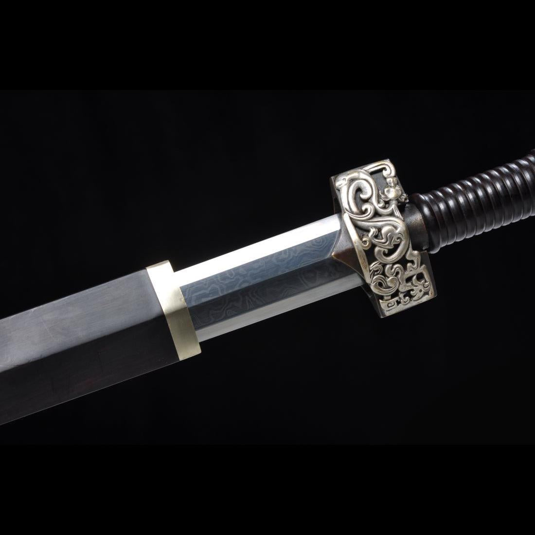 Handmade Chinese Sword Silver Dragon Han Jian Folded Steel Eight-sided ...