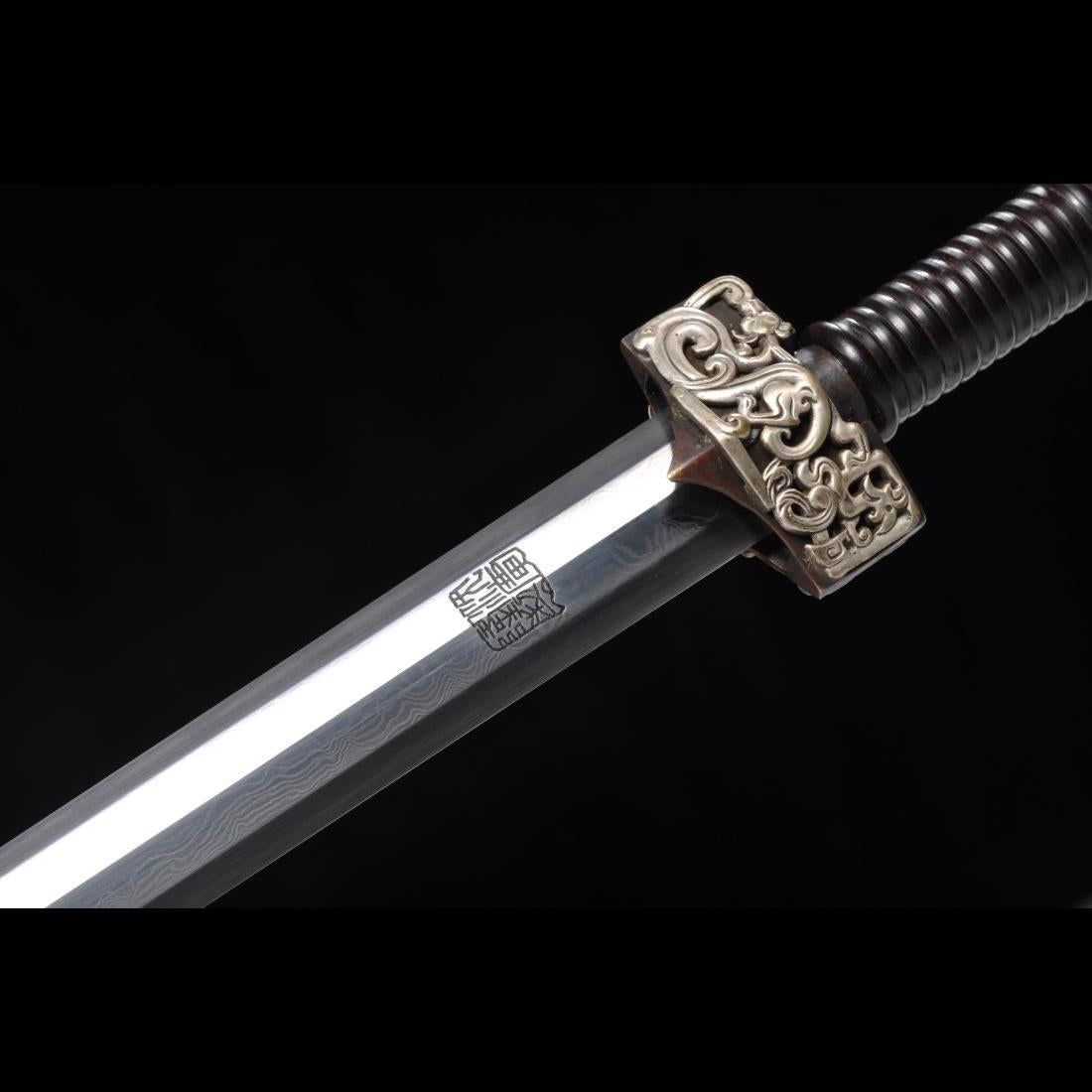 Handmade Chinese Sword Silver Dragon Han Jian Folded Steel Eight-sided ...