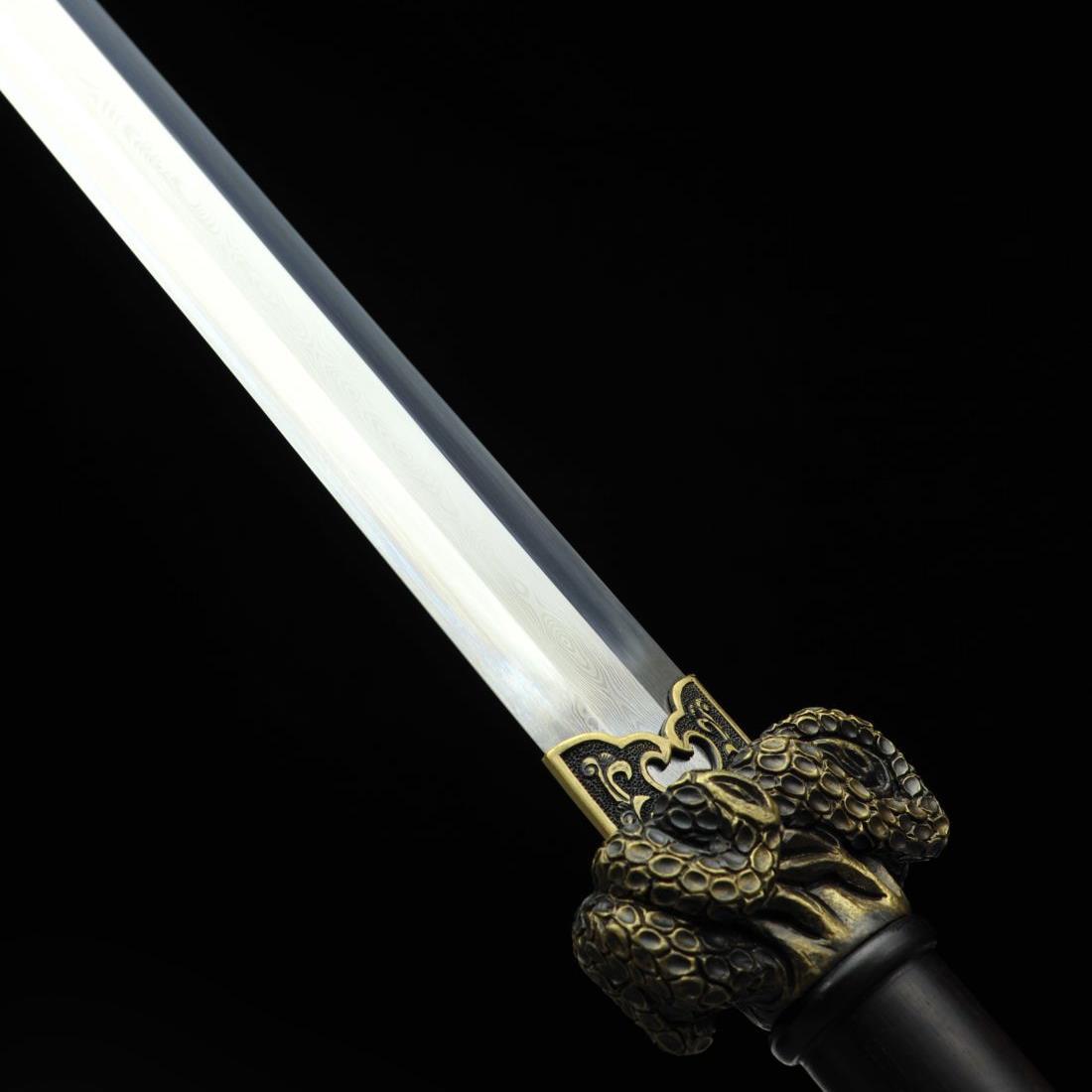 Handmade Chinese Sword TieBing Sword Hand Carved Pine Trees Folded Ste ...