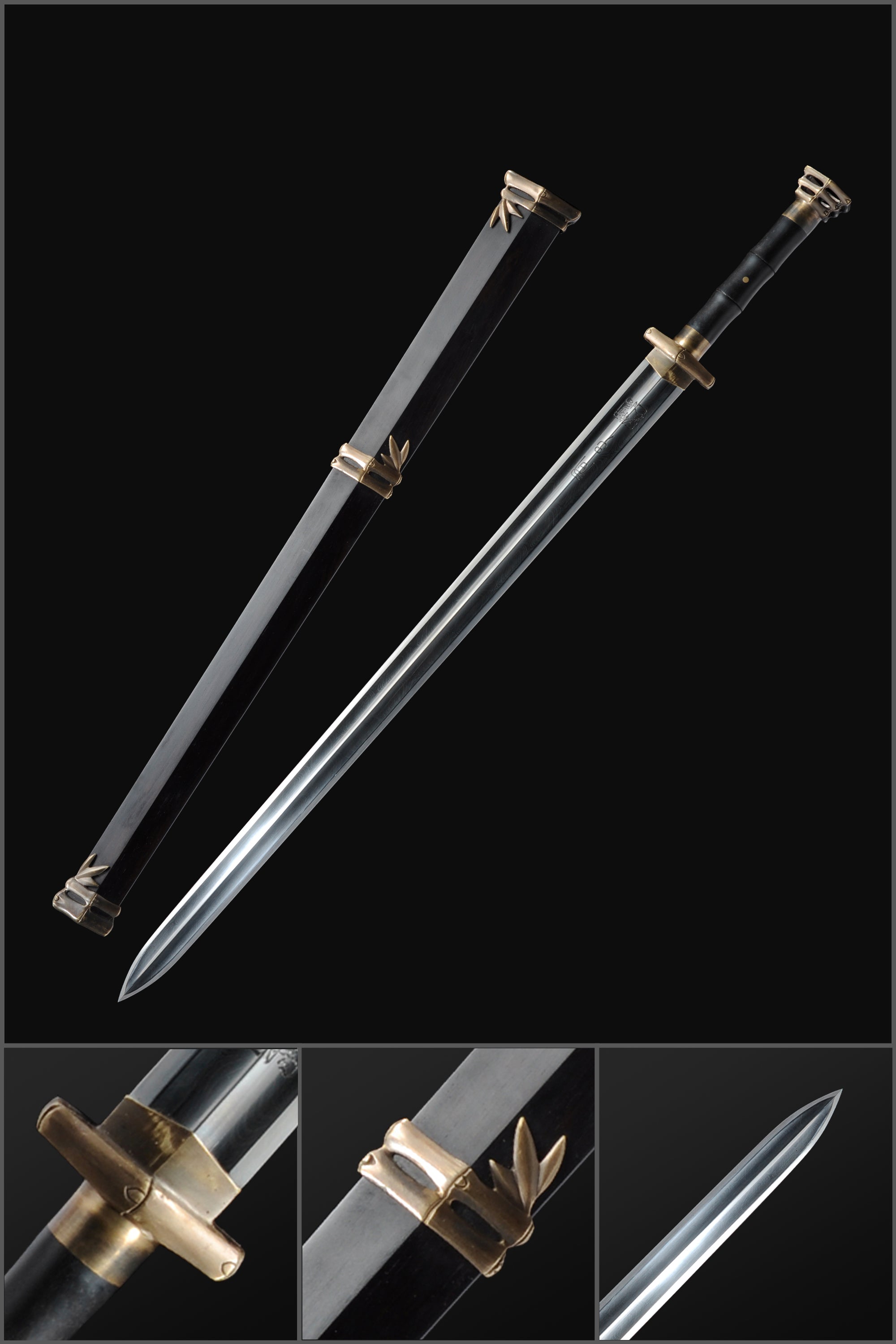 Handmade Chinese Sword Gentleman Sword Folded Steel Blade Ebony Scabba ...