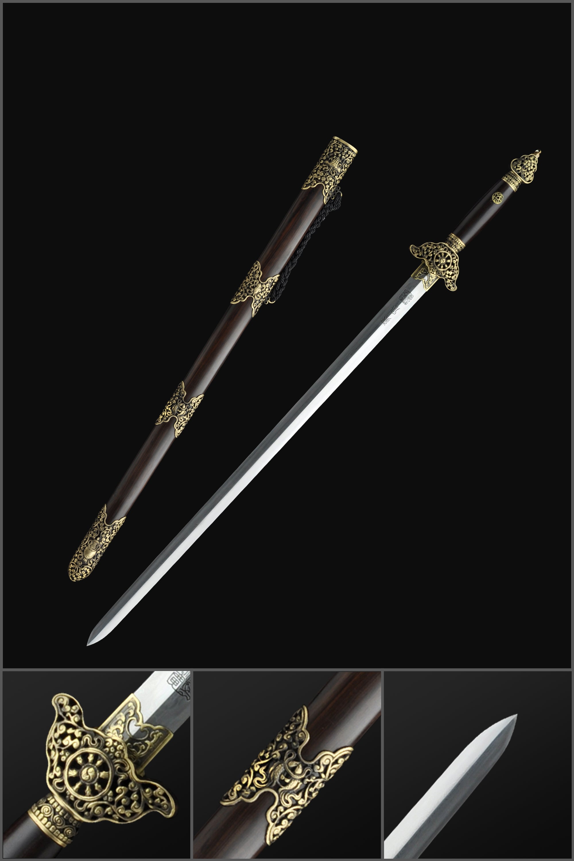 Handmade Chinese Sword Yin Yang Eight Immortals Jian Folding Steel Ebo ...