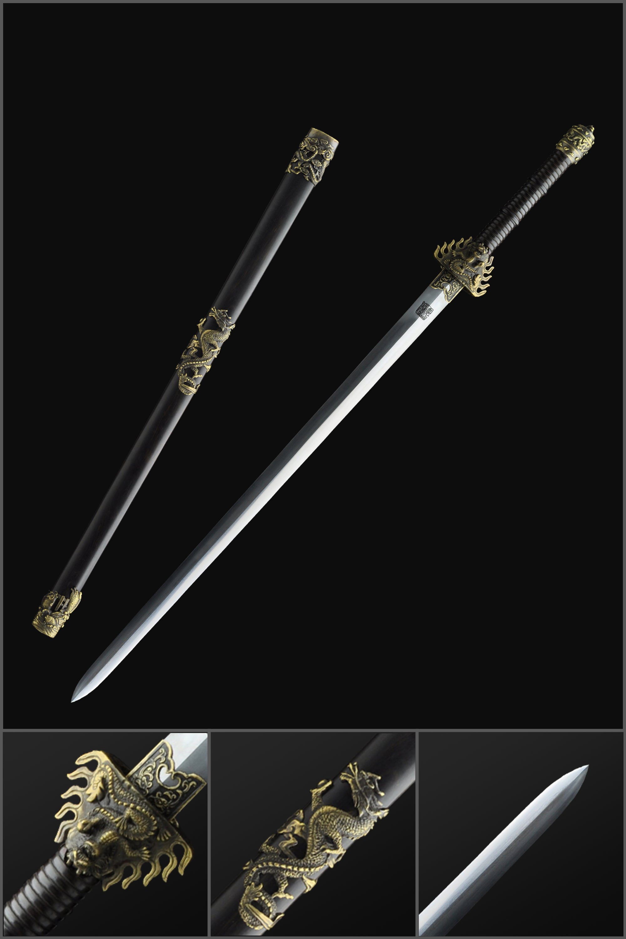 Handmade Chinese Sword Fire Dragon Sword Folded steel Blade Finely Pol ...