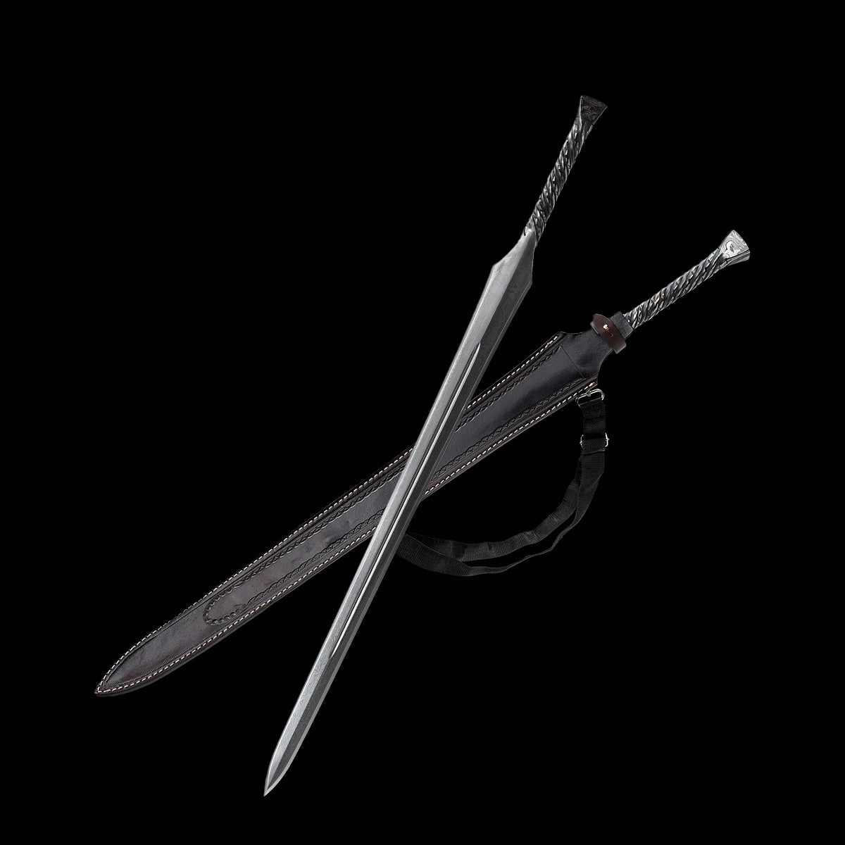 Hand Forged European Sword Spear Sword Folded Steel Black Leather ...