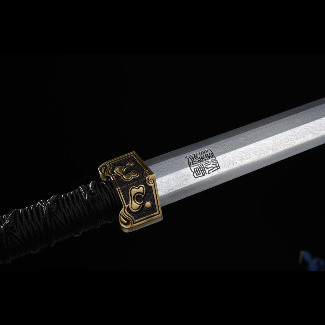 Handmade Chinese Sword Moire Han Jian Folded steel Eight-sided Blade E ...