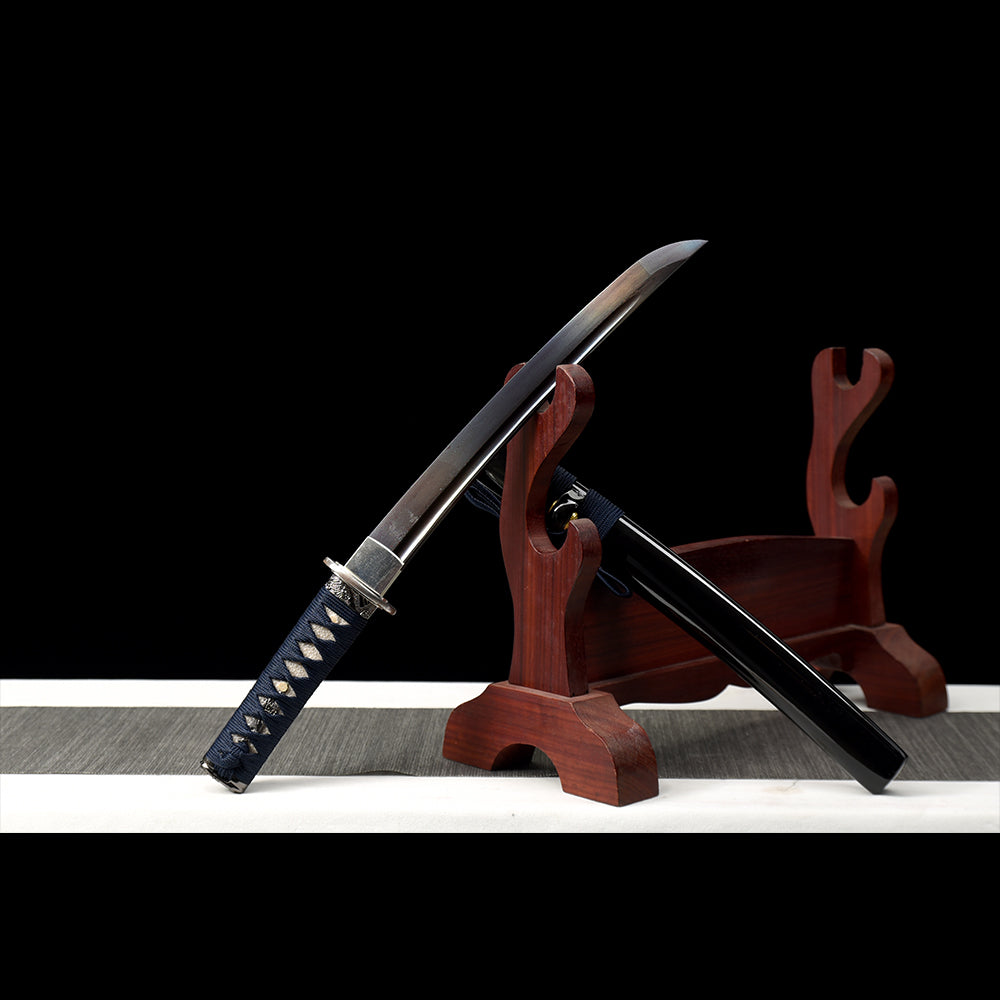 Hand Forged Japanese Tanto Sword Short Sword Blue Blade Folded Steel ...