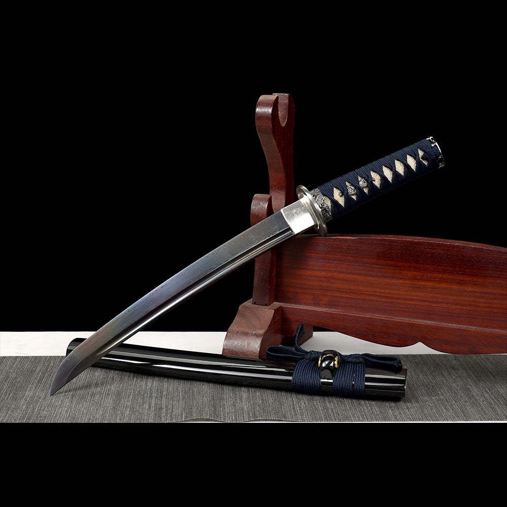 Hand Forged Japanese Tanto Sword Short Sword Blue Blade Folded Steel ...