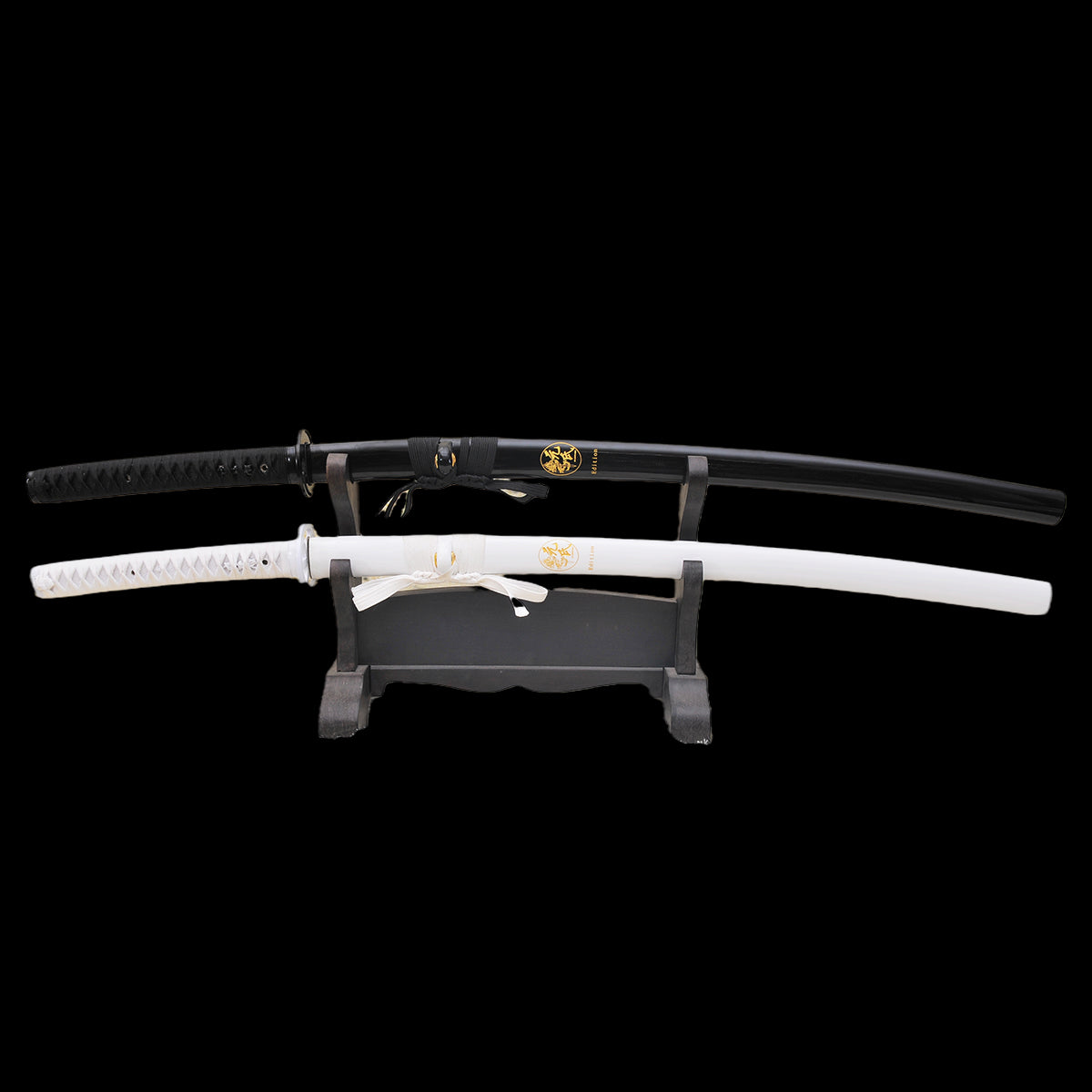 Hand Forged Japanese Daisho Black+White Katana Sword Set Folded Steel ...