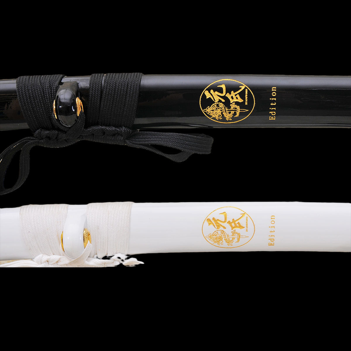 Hand Forged Japanese Daisho Black+White Katana Sword Set Folded Steel ...