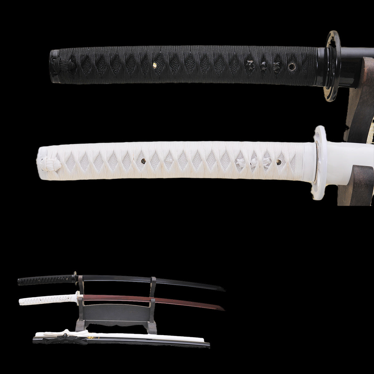 Hand Forged Japanese Daisho Black+White Katana Sword Set Folded Steel ...