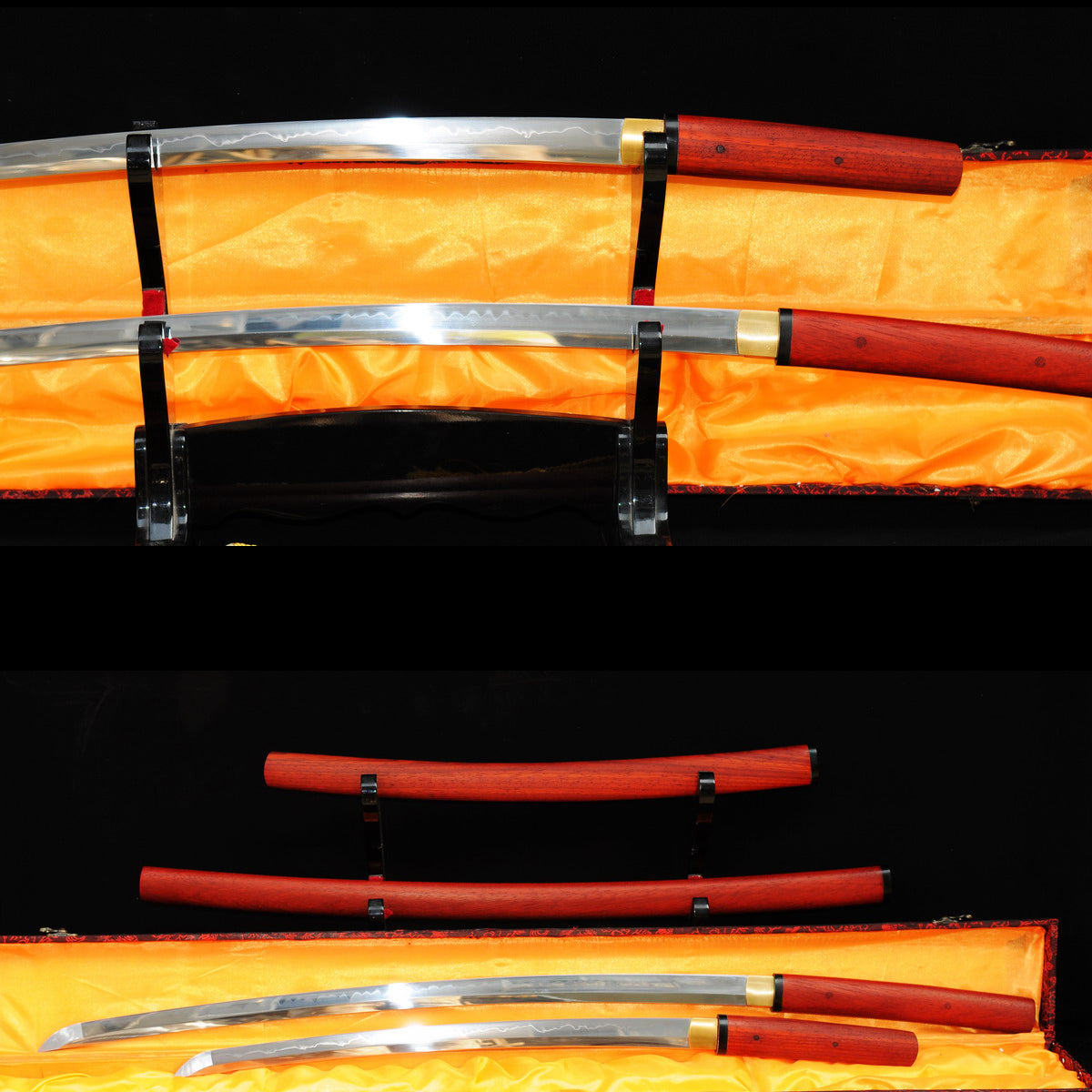 Hand Forged Japanese Daisho Katana+Wakizashi Sword Set 1095 High Carbon ...
