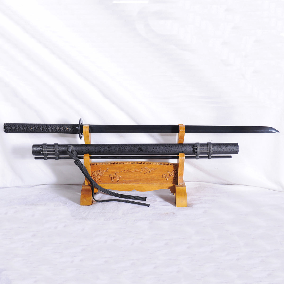 Hand Forged Japanese Ninja Sword Folded Steel Chokuto Black Blade With ...