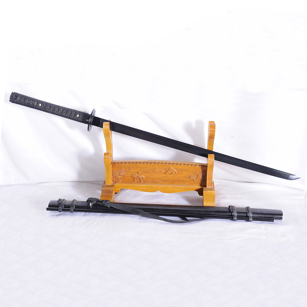 Hand Forged Japanese Ninja Sword Folded Steel Chokuto Black Blade With ...