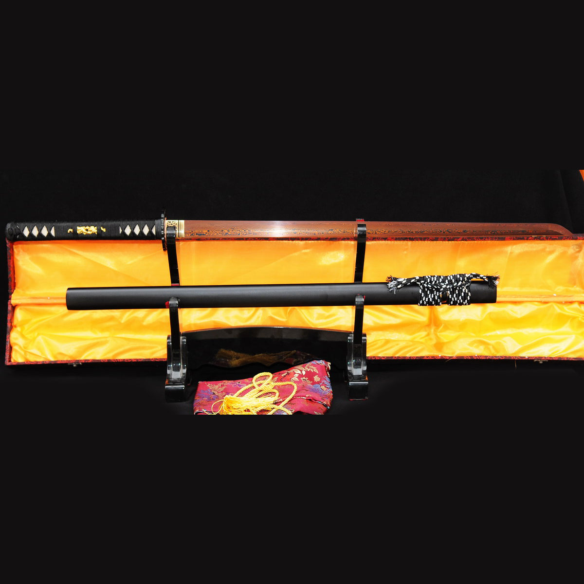 Hand Forged Japanese Ninja Sword Folded Steel Reddish Black Blade Iron ...