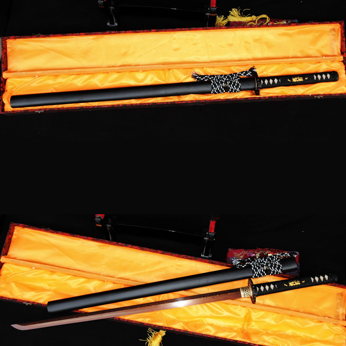 Hand Forged Japanese Ninja Sword Folded Steel Reddish Black Blade Iron ...