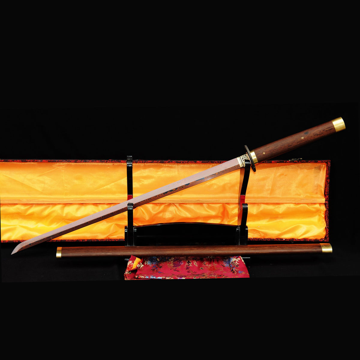 Hand Forged Japanese Ninja Sword Folded Steel Reddish Black Blade ...