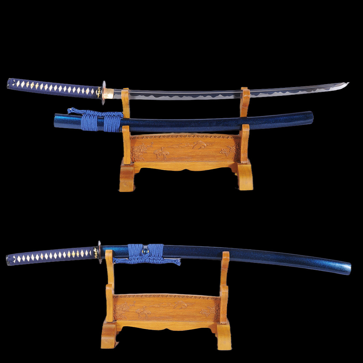 Hand Forged Japanese Samurai Katana Sword Folded Steel Abrasived Hamon ...