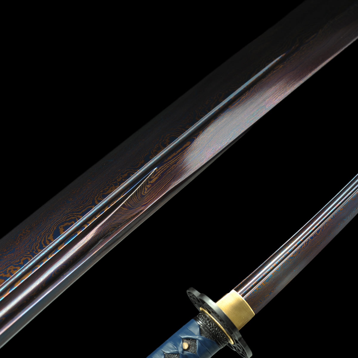 Hand Forged Japanese Samurai Katana Sword Folded Steel Blue Blade UNOK ...