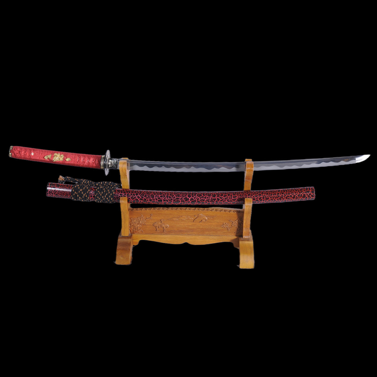 Hand Forged Japanese Samurai Katana Sword Folded Steel Iron Tsuba Fake ...