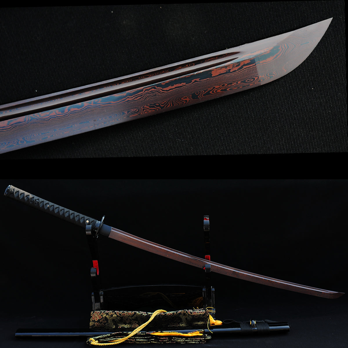 Hand Forged Japanese Samurai Katana Sword Folded Steel Reddish Black ...