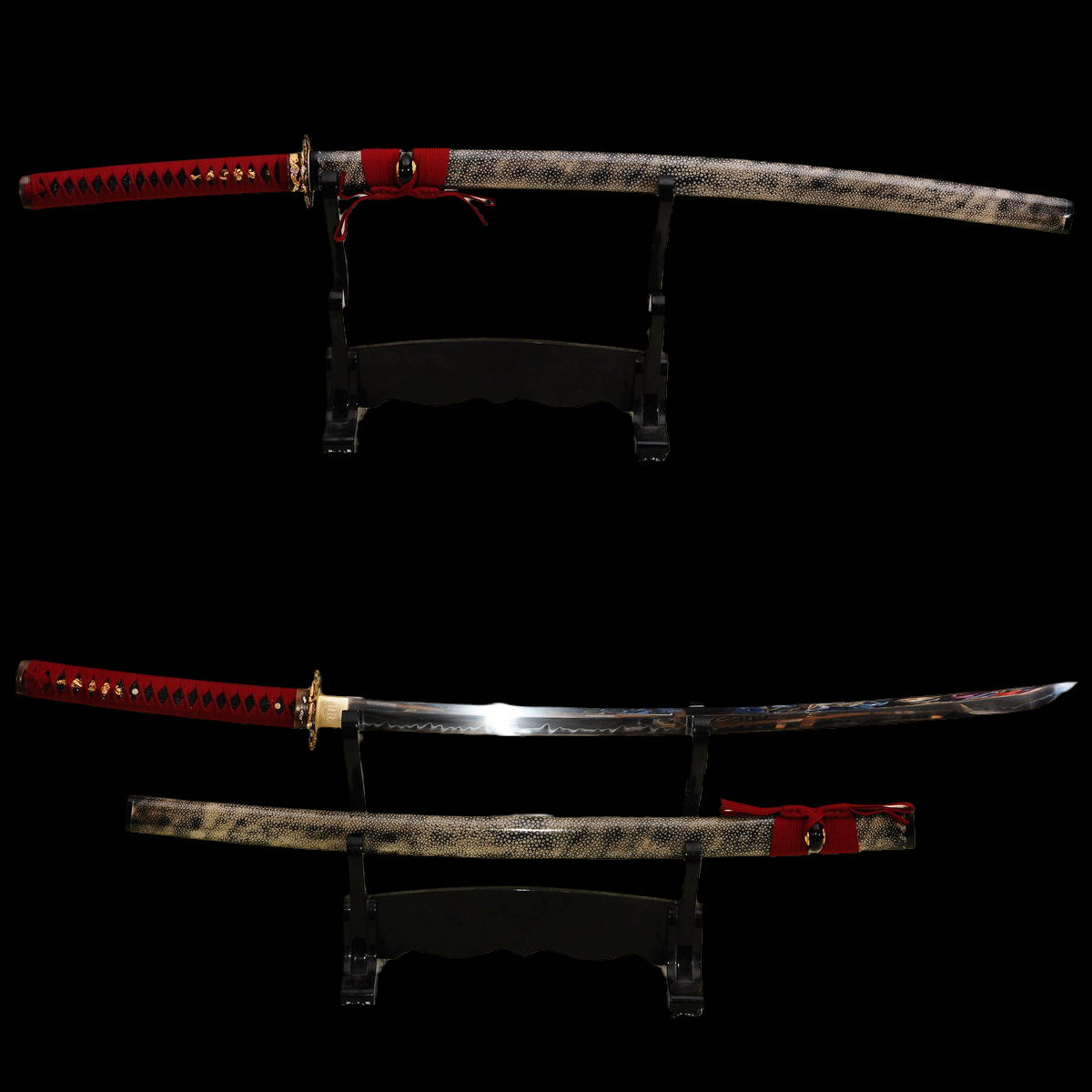 Hand Forged Japanese Samurai Sword Clay Tempered Katana Full Rayskin ...
