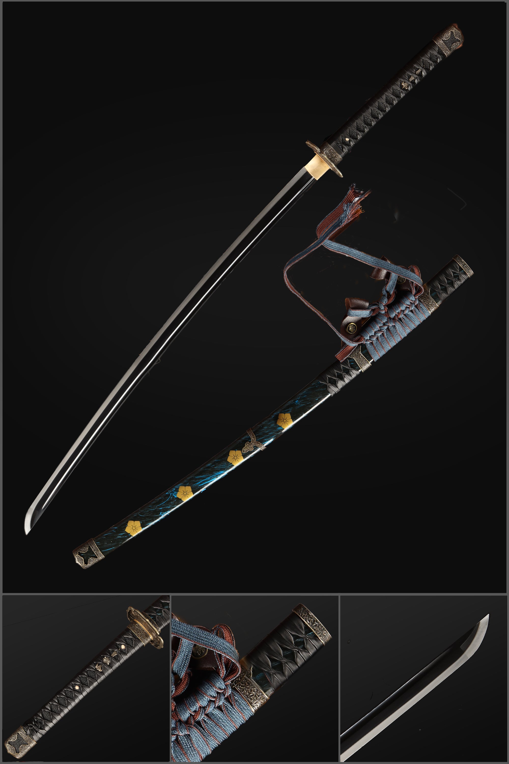 High Manganese Steel Black Japanese Tachi Sword, High Performance Chiba ...