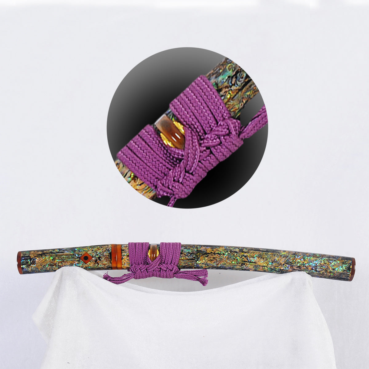 Hand Forged Japanese Tanto Short Sword Feather Pattern Blade Shell Saya ...