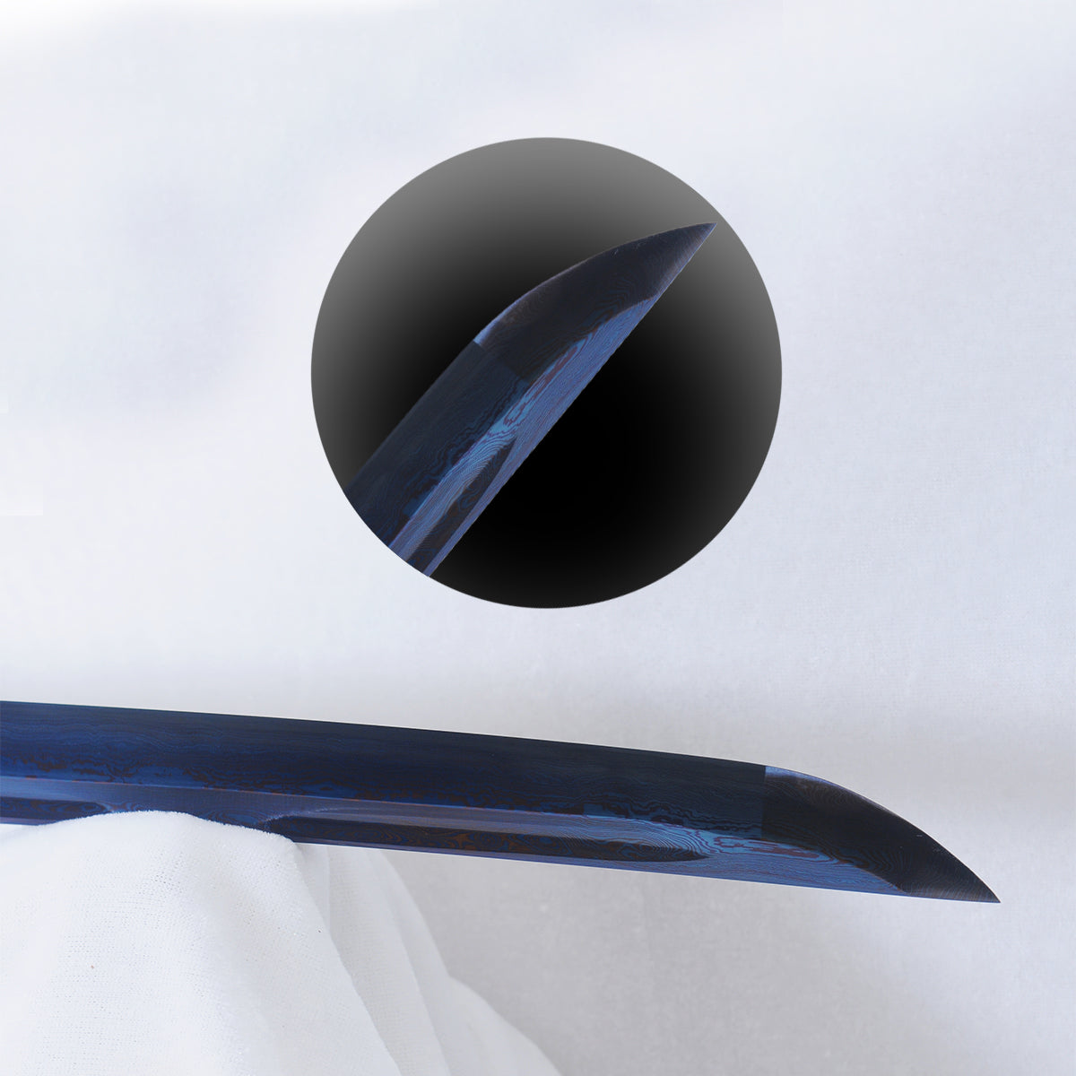 Hand Forged Japanese Wakizashi Sword Blue Blade Folded Steel Iron Tsub ...