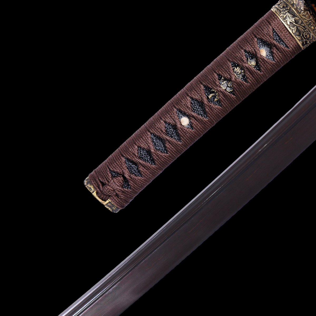 Hand Forged Japanese Wakizashi Sword Folded Steel Black Blade Brass Fi ...