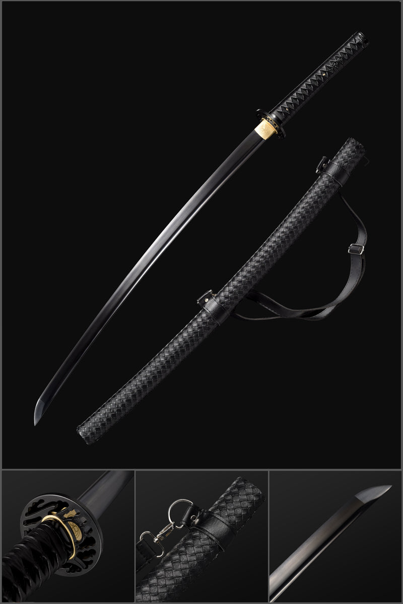 Japanese Katana Sword with Black Saya and 1060 Carbon Steel Full Tang ...