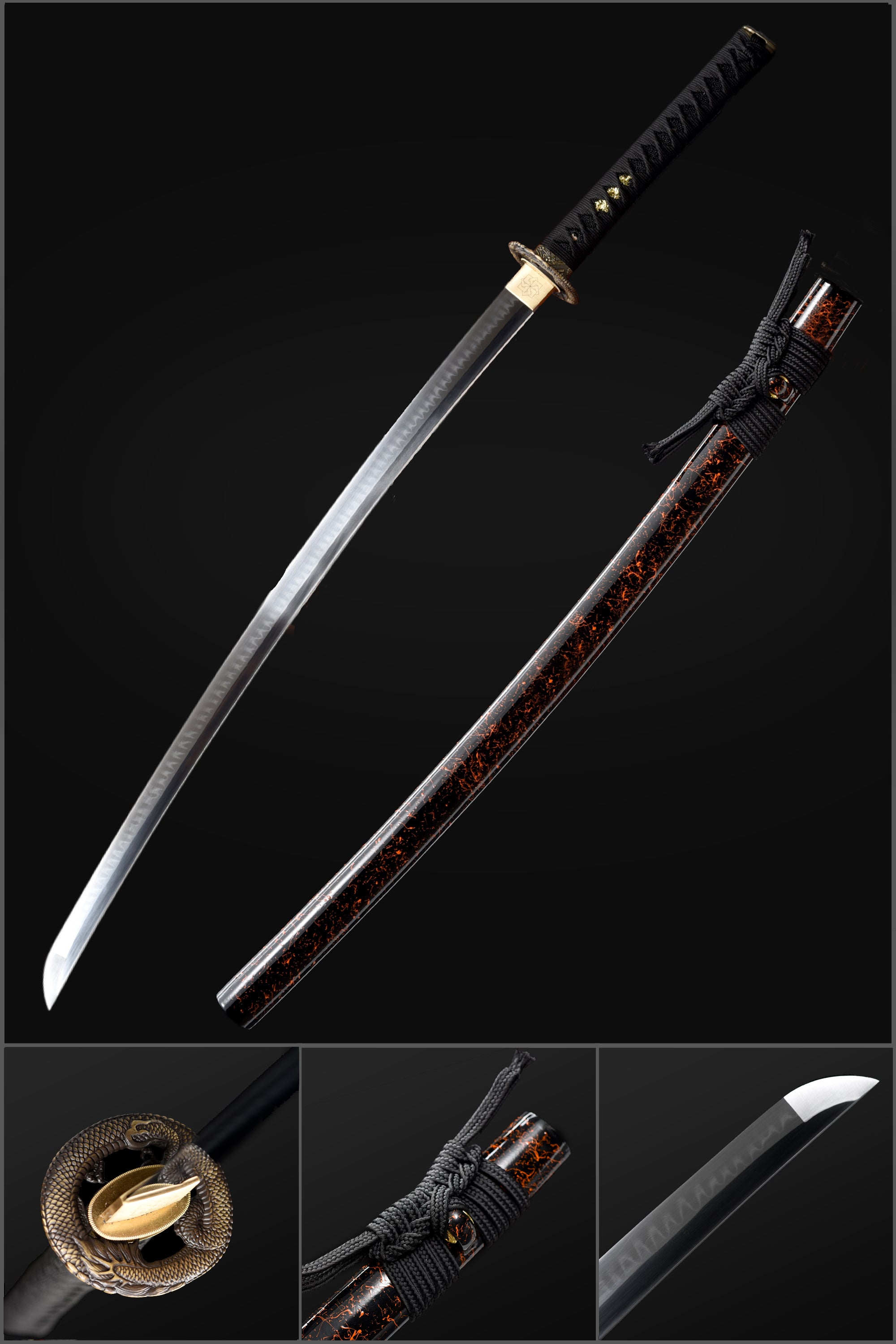 T10 Steel Full Tang Blade Japanese Katana Sword with Dragon Pattern ...