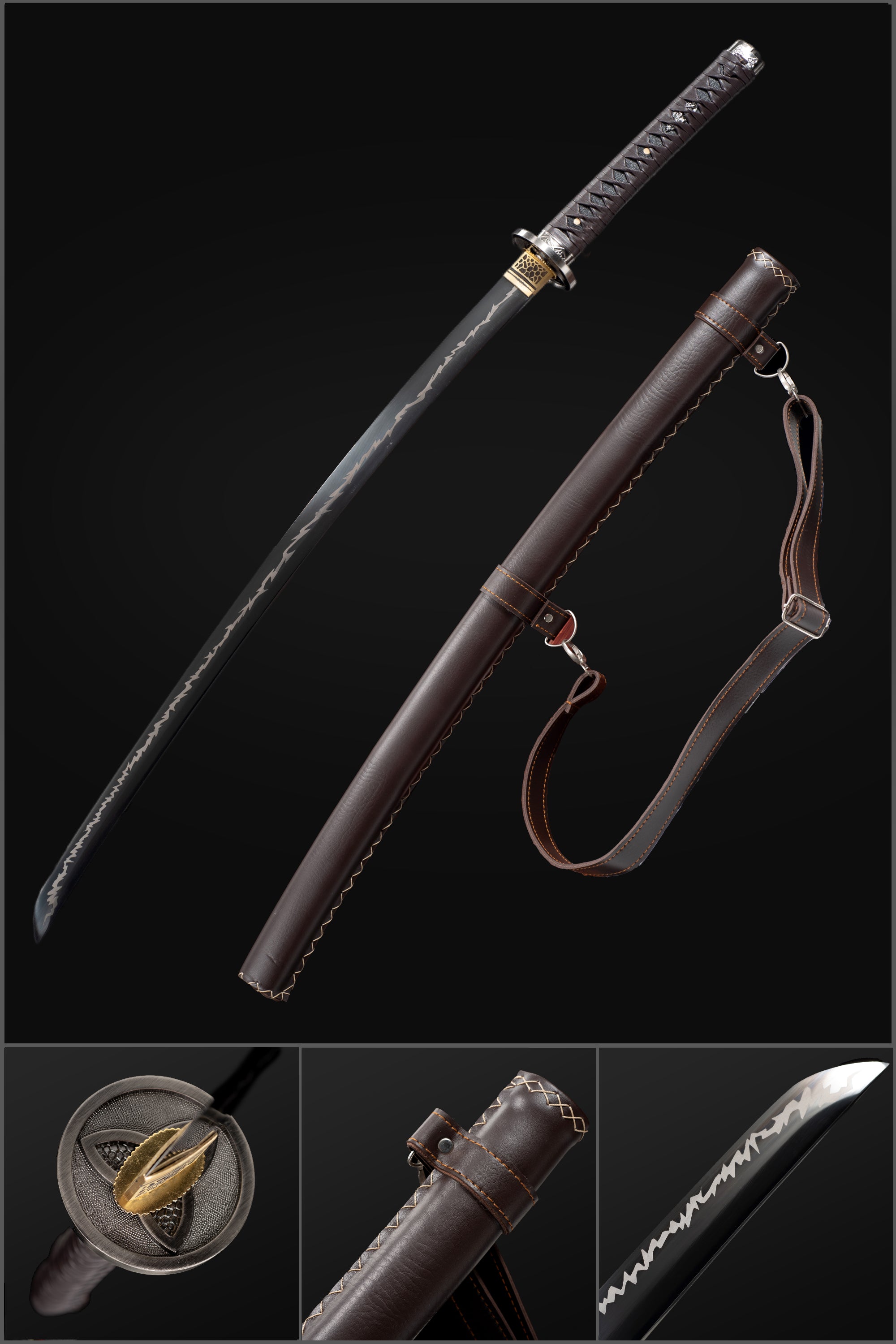 High Manganese Steel Black Thunder Pattern Hattori Hanzo Sword Blade ...