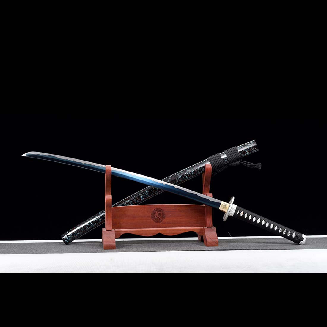 High Manganese Steel Full Tang Blue Japanese Katana Sword with Stripe Saya Python Tusba | COOLKATANA