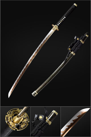 High Manganese Steel Tachi Sword – Fire Pattern Blade, Black Saya ...
