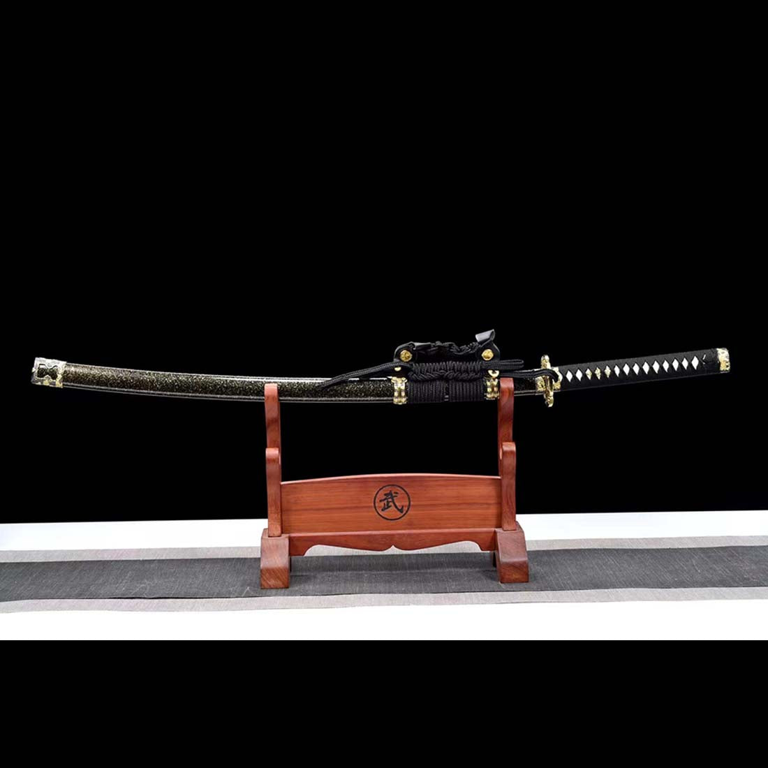 High Manganese Steel Tachi Sword – Fire Pattern Blade, Black Saya ...