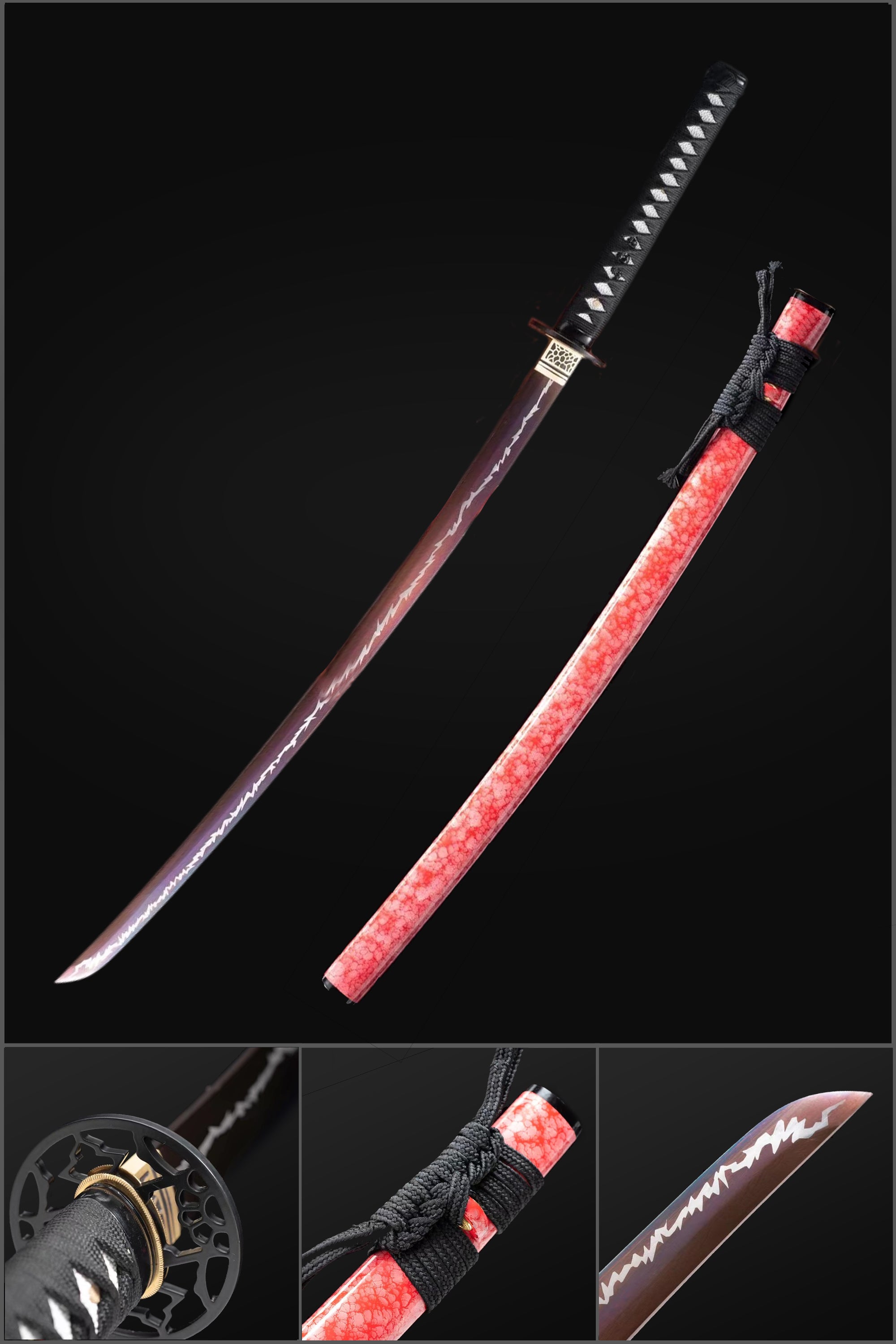High Manganese Steel Purple Blade Japanese Samurai Katana with Red ...